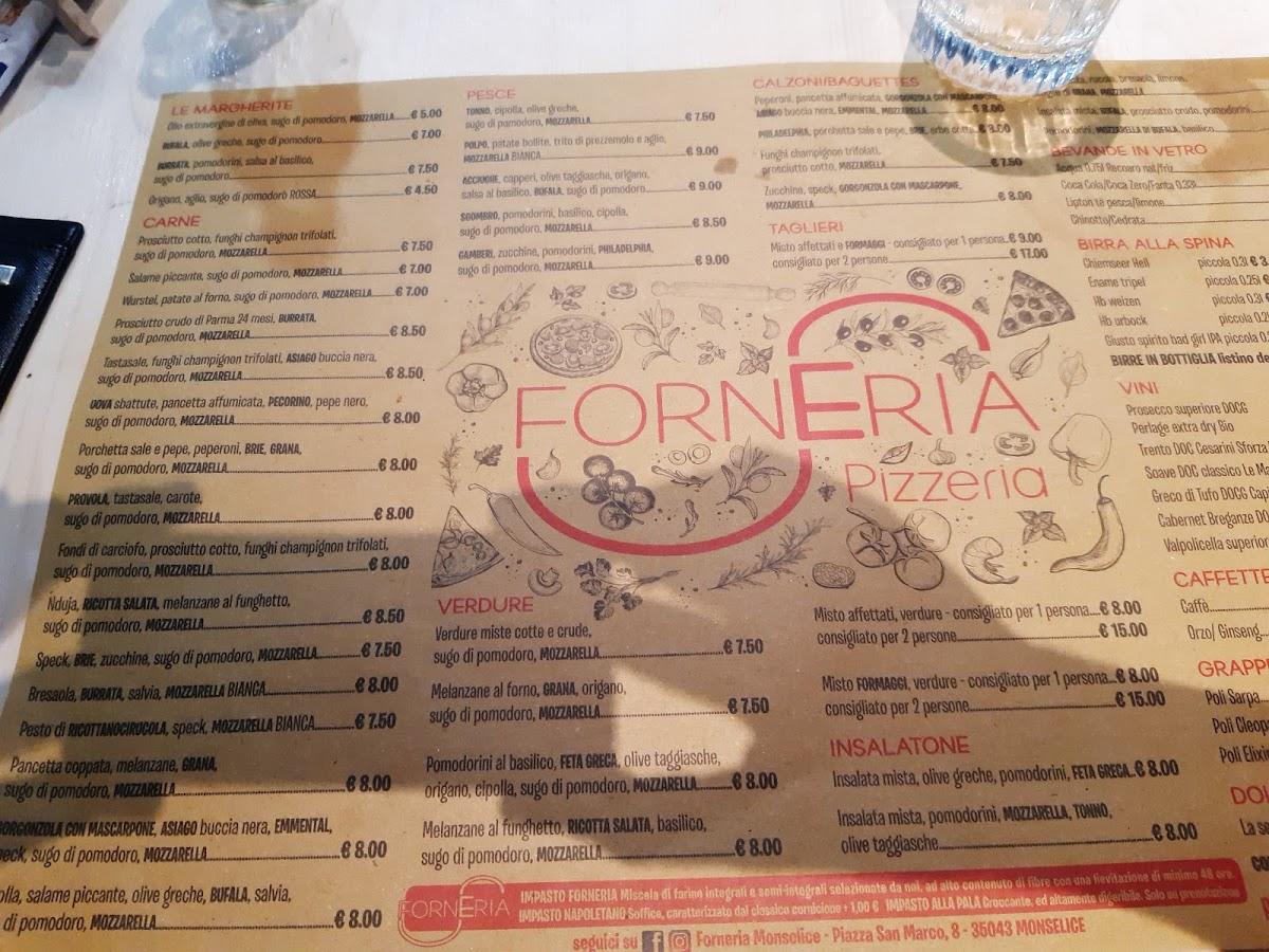 Menu da Forneria ristorante, Monselice