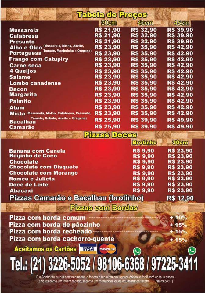 Menu at Galpão Das Pizzas pizzeria, Rio de Janeiro