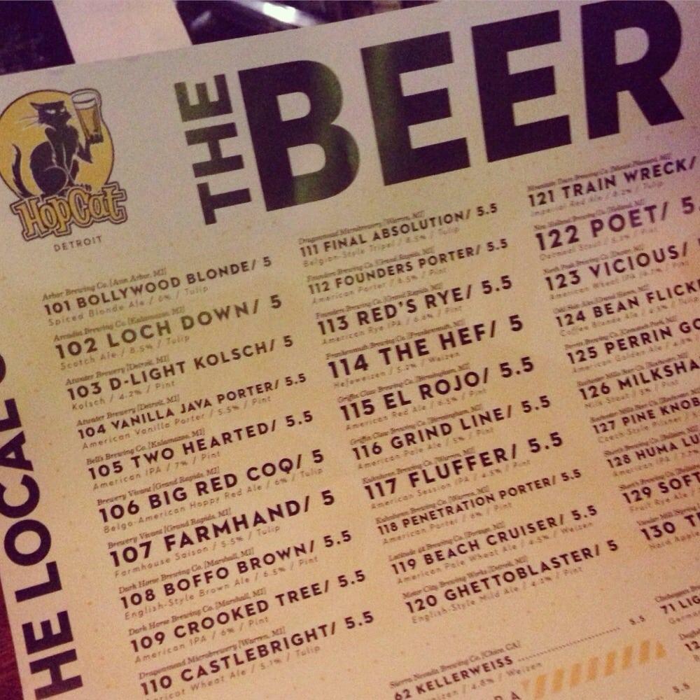 Menu at HopCat pub & bar, Detroit, Woodward Ave