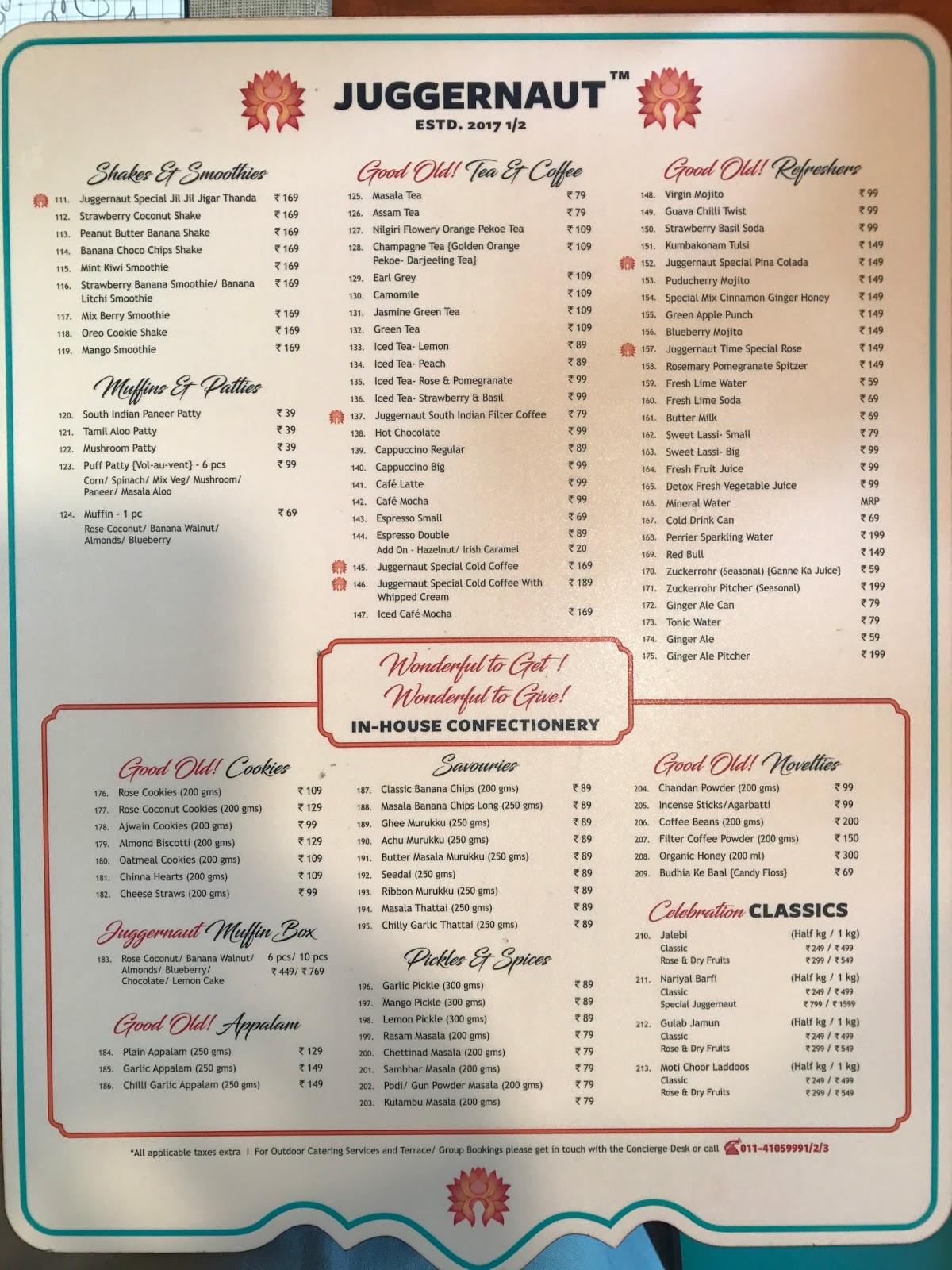 Menu at J U G G E R N A U T, New Delhi, HS16