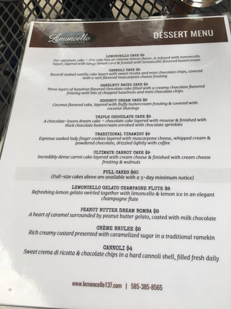 Menu at Lemoncello Italian Restaurant & Bar, East Rochester