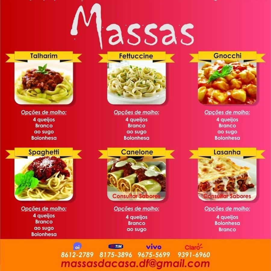Menu em Massas da casa pizzaria, Brasil