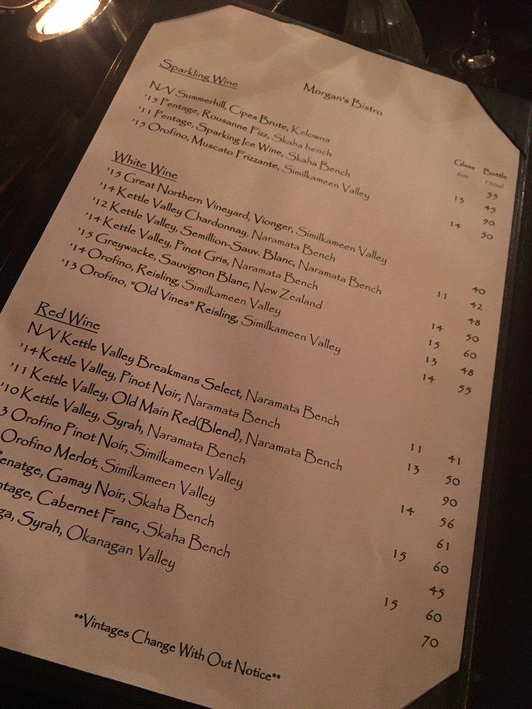 Menu at Morgan's Bistro steakhouse, Harrison Hot Springs