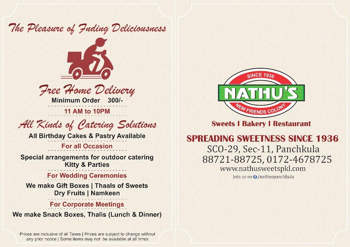 Menu at NATHU'S SWEETS, Panchkula