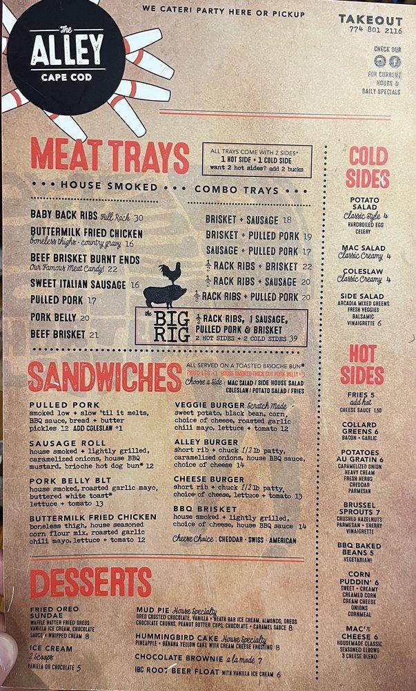 Menu at THE ALLEY BOWLING BBQ, Orleans