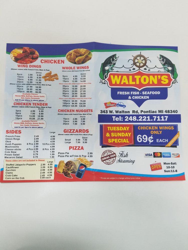 Menu at Waltons Fresh Fish restaurant, Pontiac
