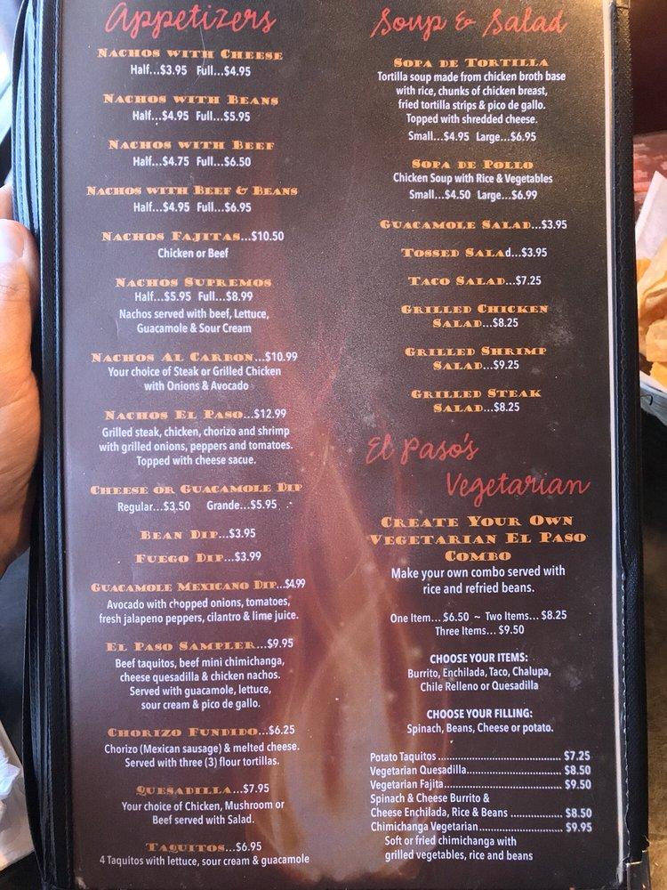 Menu at Zapata's Mexican Restaurant, Oldsmar