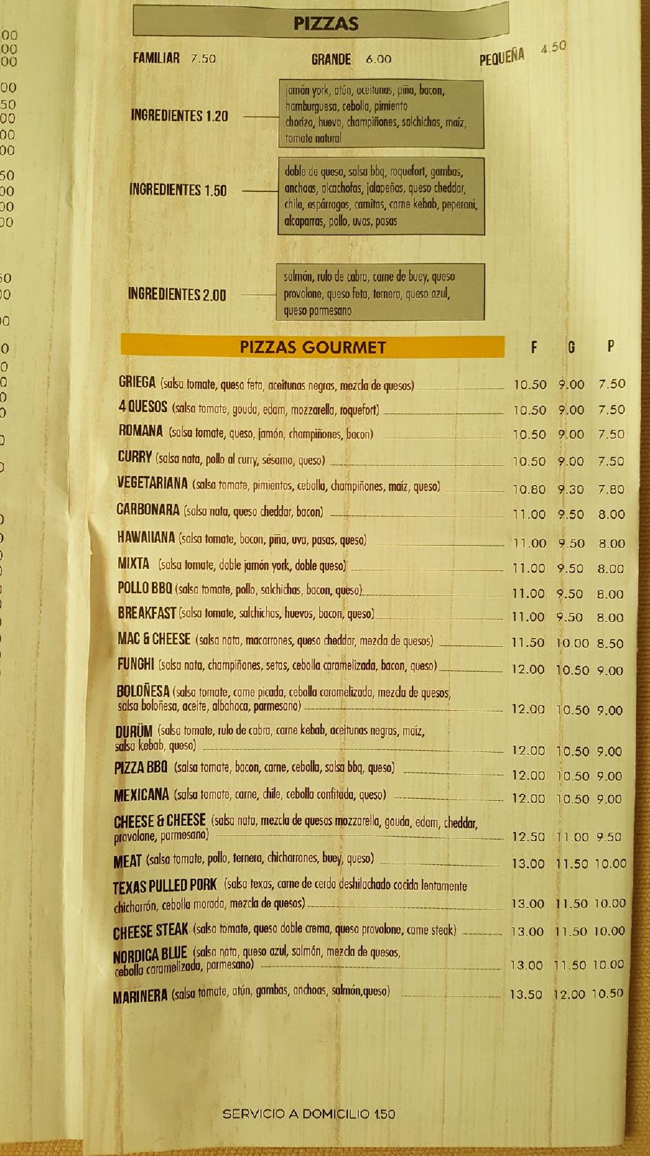 Menu at BIBI´S PIZZERIA CAFETERIA, Rota