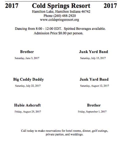 Menu at Cold Springs Resort restaurant, Hamilton