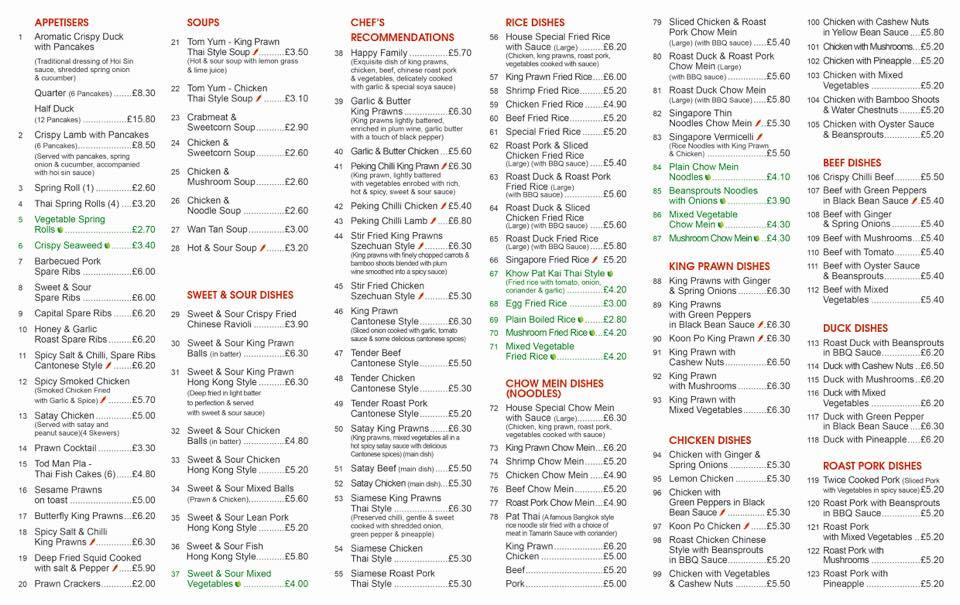 Menu at Happy Palace fast food, Diss