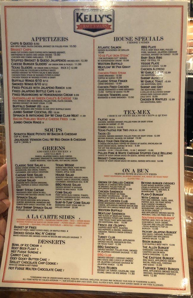 Menu at Kelly's Craft Tavern pub & bar, Frisco