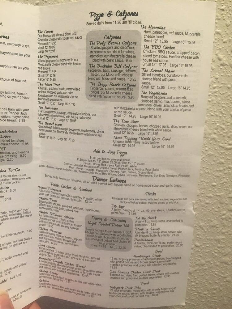 Menu at River Rock Cafe, Riggins