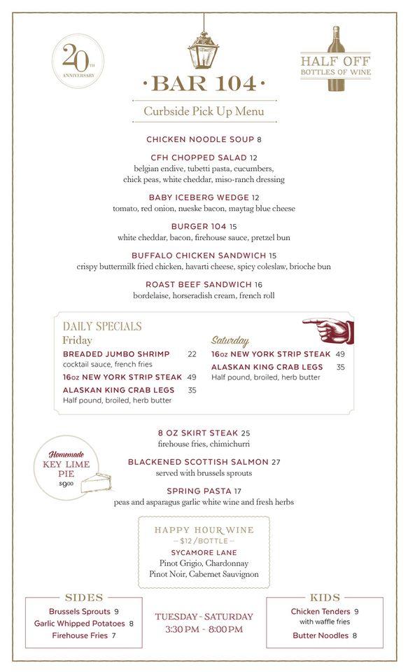 Menu at The Chicago Firehouse Restaurant, Chicago