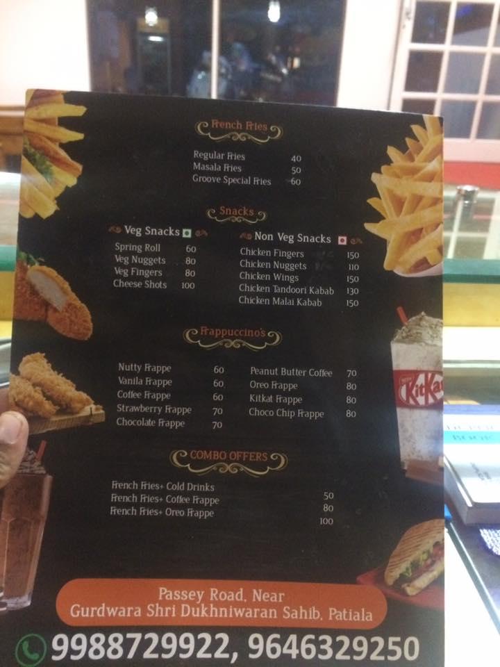 Menu at The Groove's Cafe, Patiala, 89WV+RHV