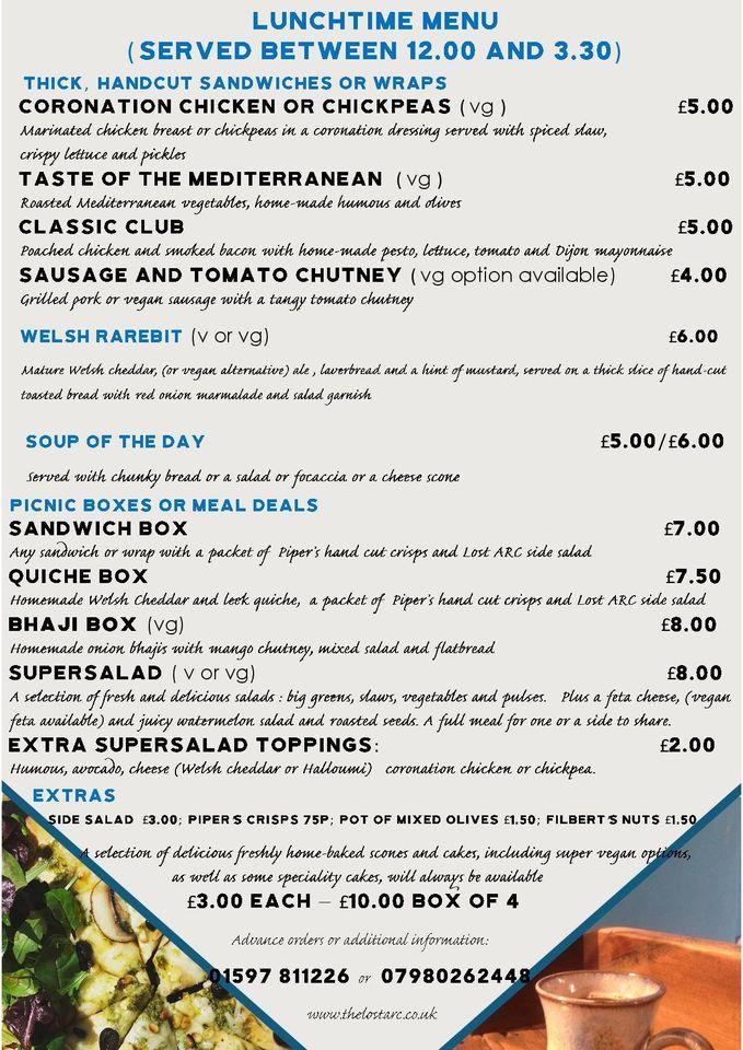 Carta del café The Lost ARC, Rhayader