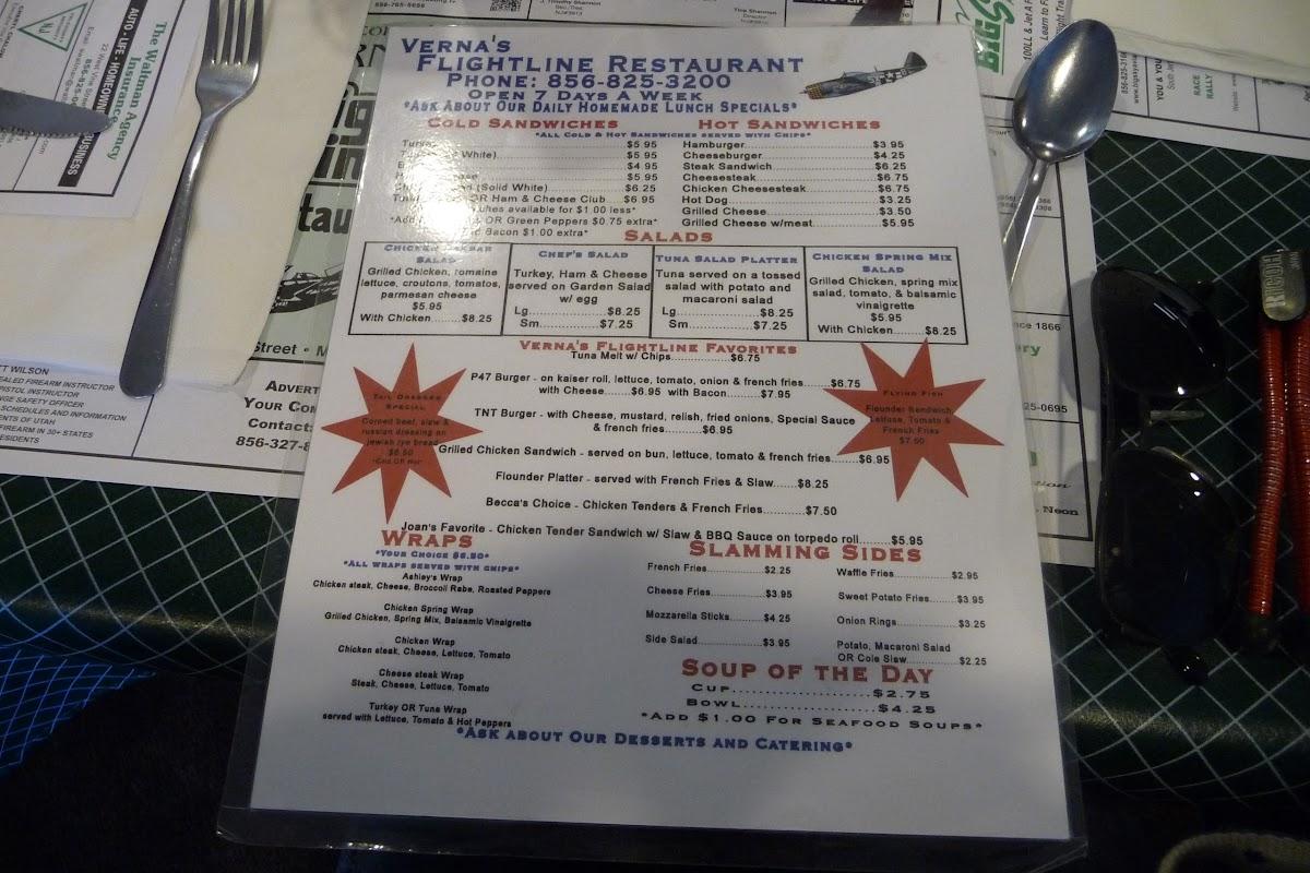 Menu at Verna's Flight Line Restaurant, Millville, Millville Executive ...