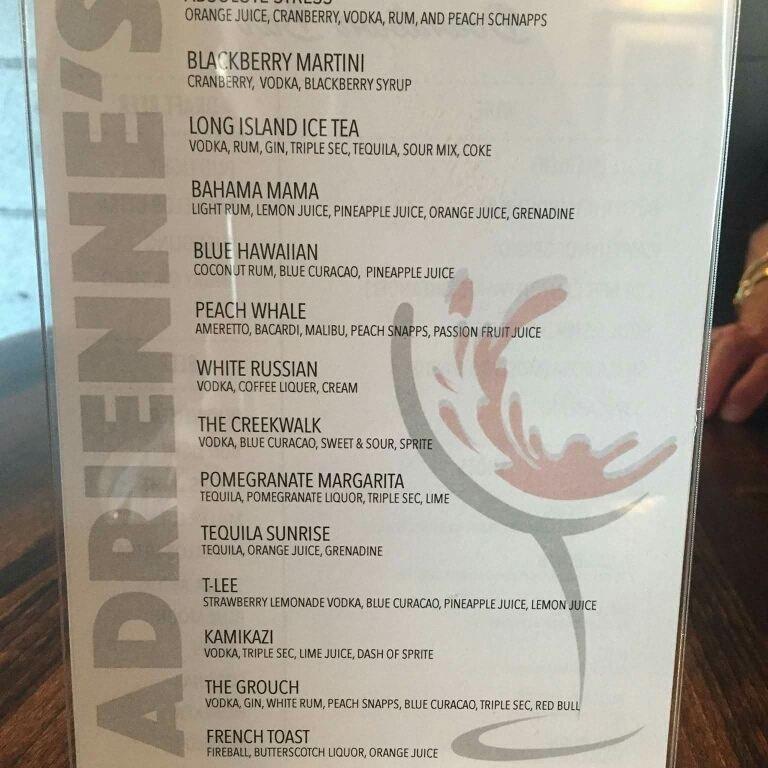 Menu at Adrienne's Downtown Bar, Prattville