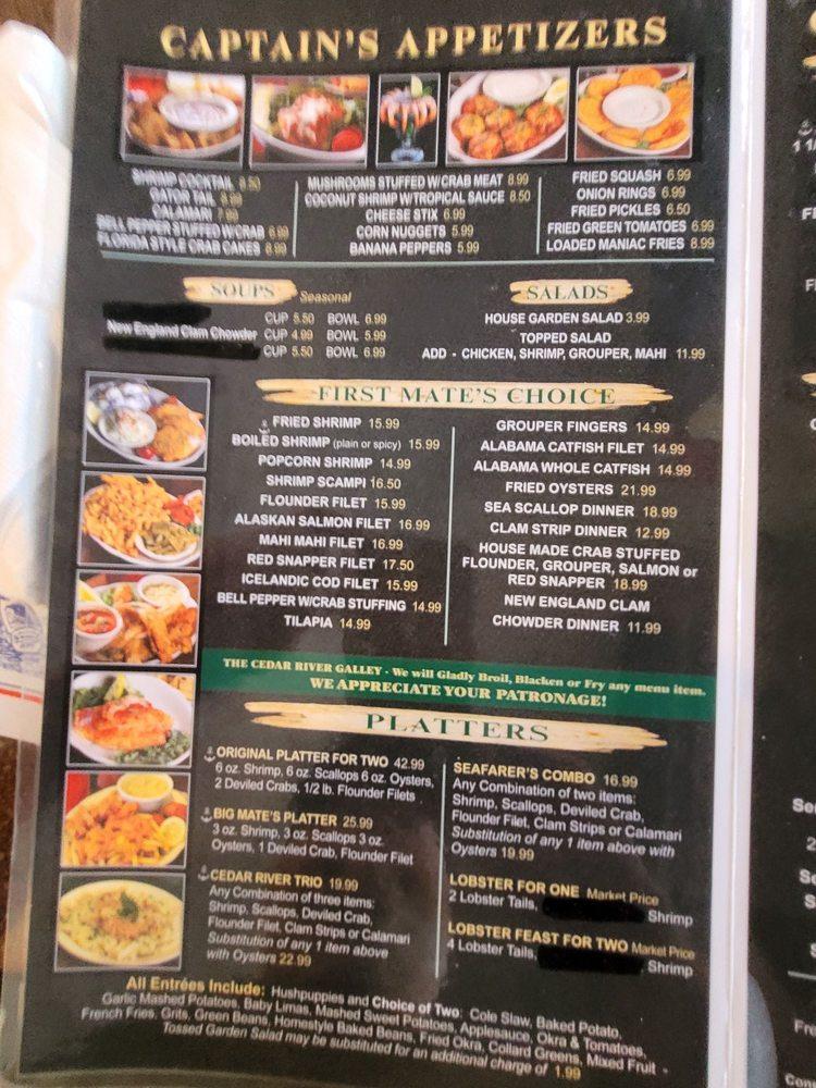 Menu at Cedar River Seafood restaurant, Inverness, 804 US Hwy 41