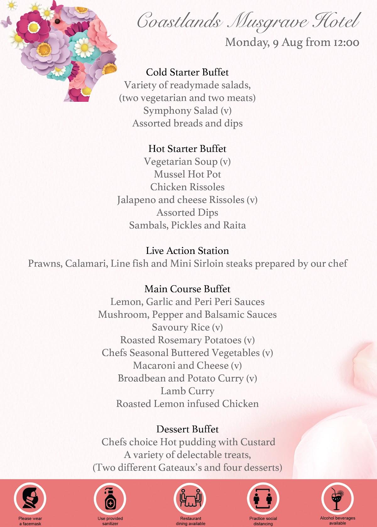 Menu at Coastlands Musgrave Hotel restaurant, Durban