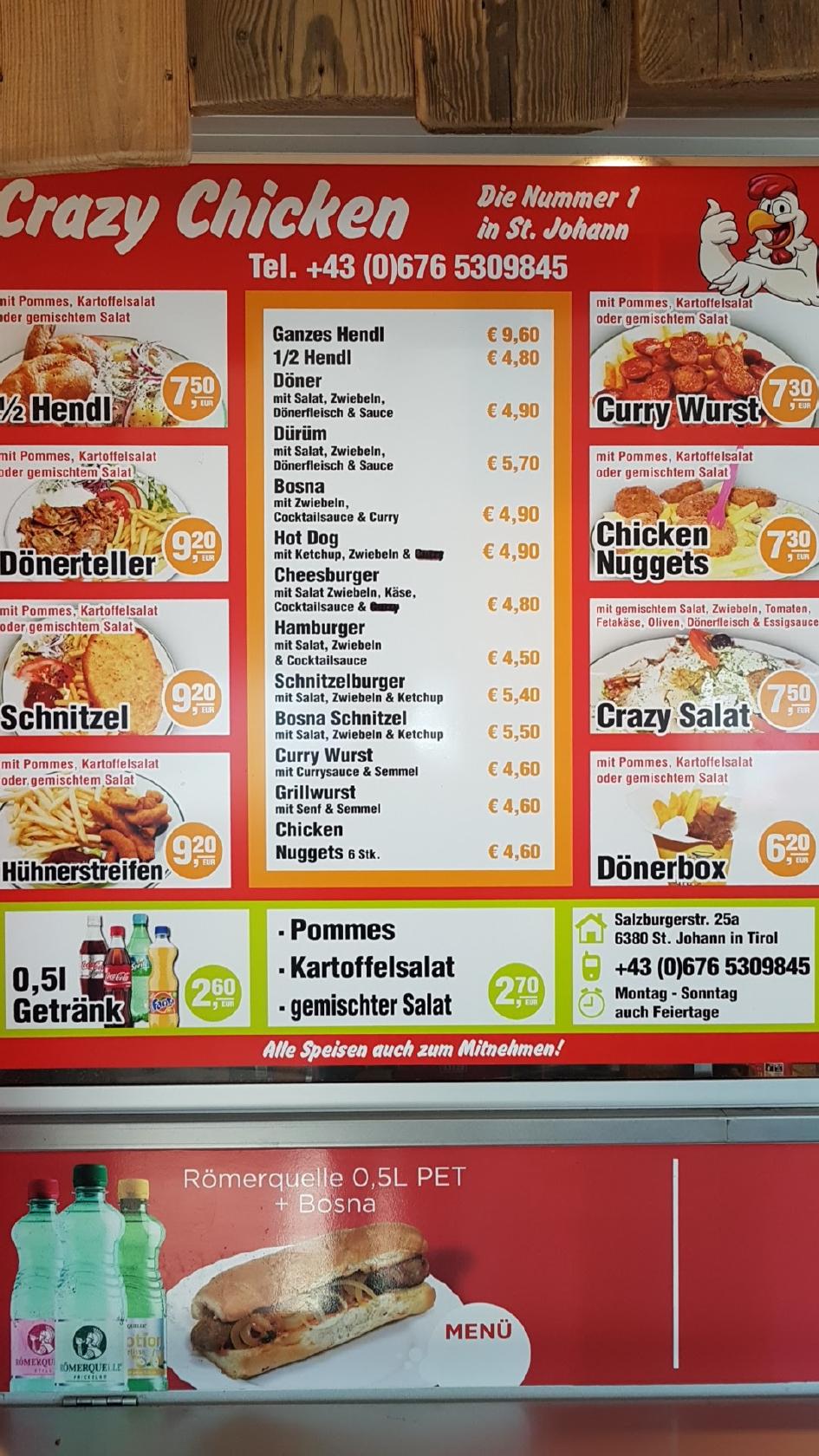 Menu at Crazy Chicken (Imbiss), Sankt Johann