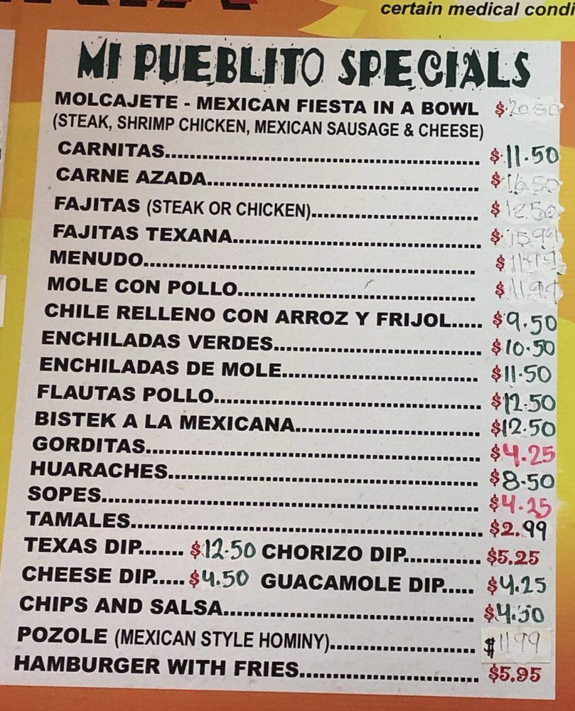 Menu at Mi Pueblito Supermarket Deli & Taqueria restaurant, LaGrange