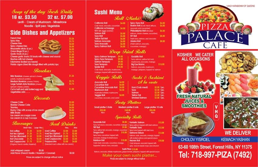 Menu at Pizza Palace Cafe, New York City, 63-60 108th St