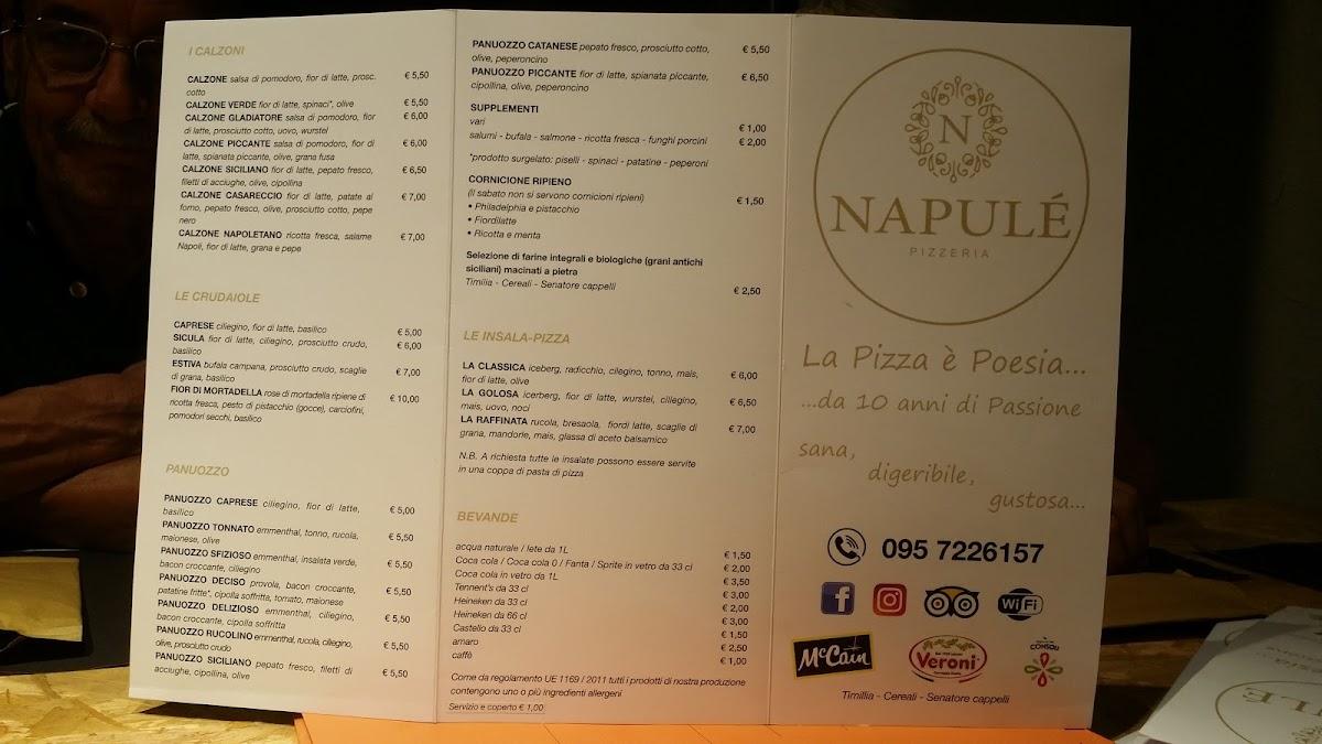 Menu da Pizzeria Napulè, Catania