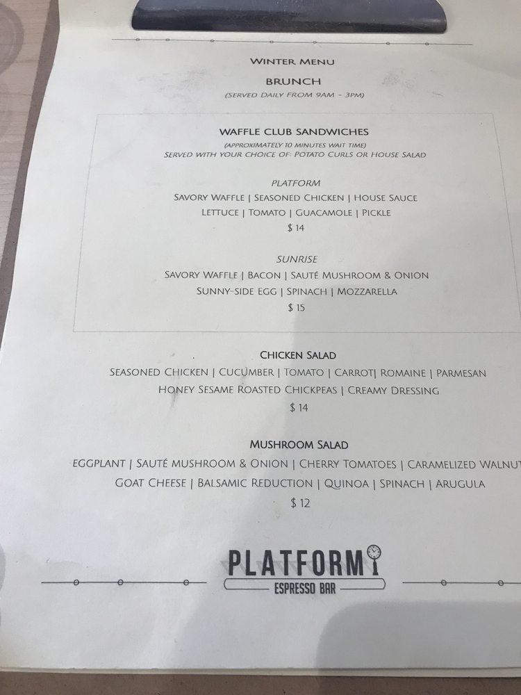 Menu at Platform Espresso Bar, Markham