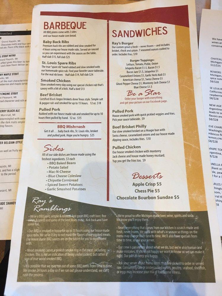 Menu at Ray's - BBQ, Brews & Blues, Grayling