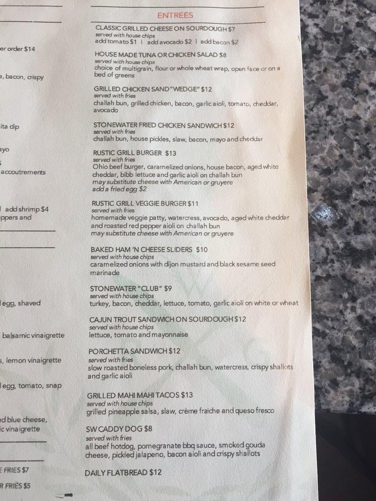 Menu at The Rustic Grill at StoneWater pub & bar, Highland Heights