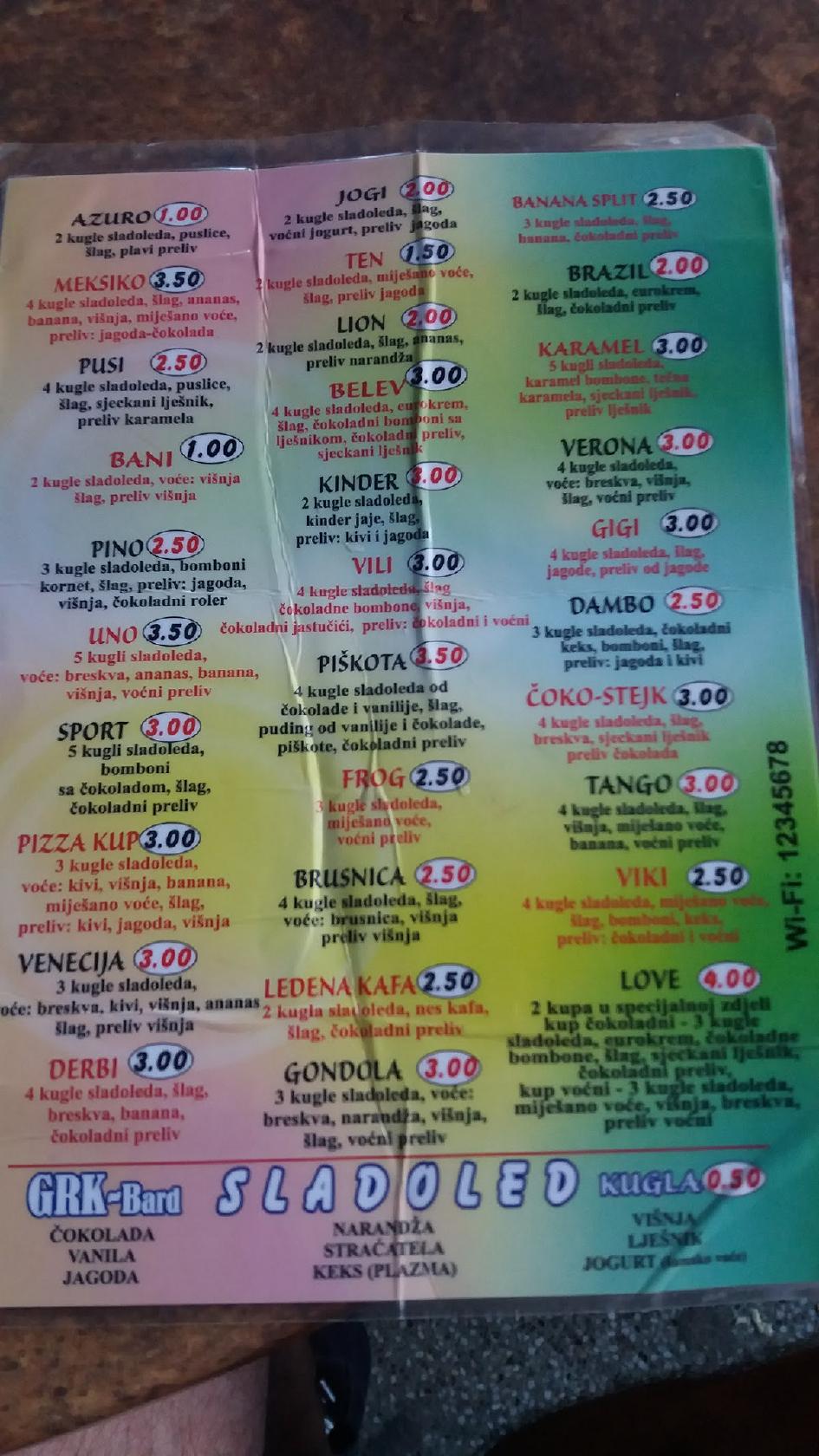 Menu at TOTO Fast Food, Sarajevo