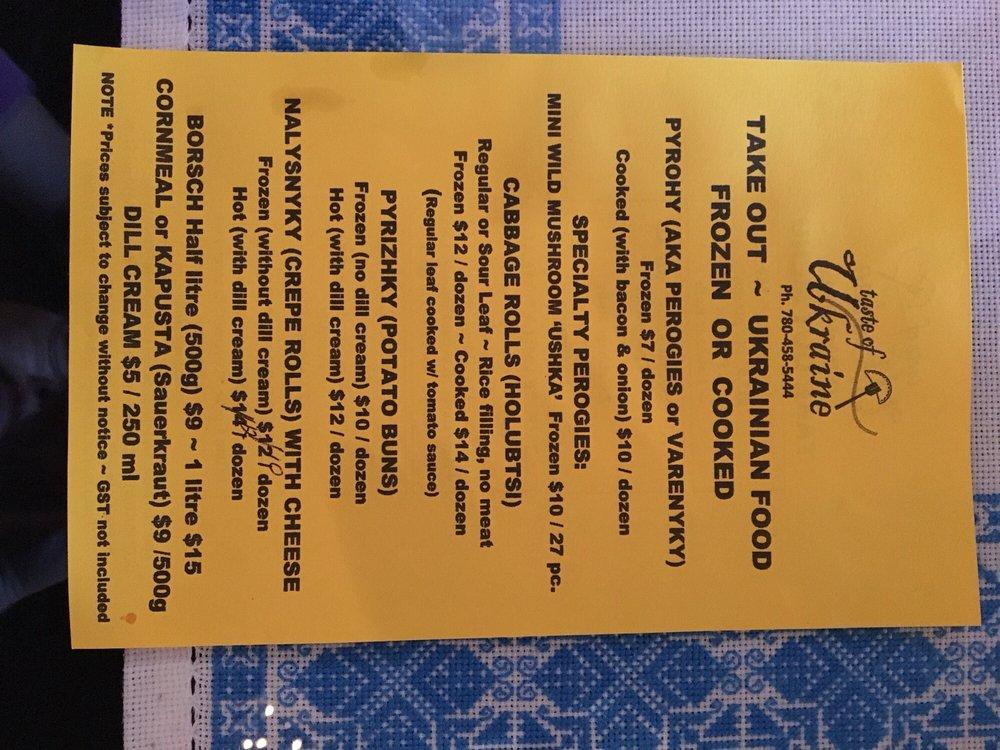 Menu at Taste Of Ukraine restaurant, St. Albert, 516 St Albert Trail