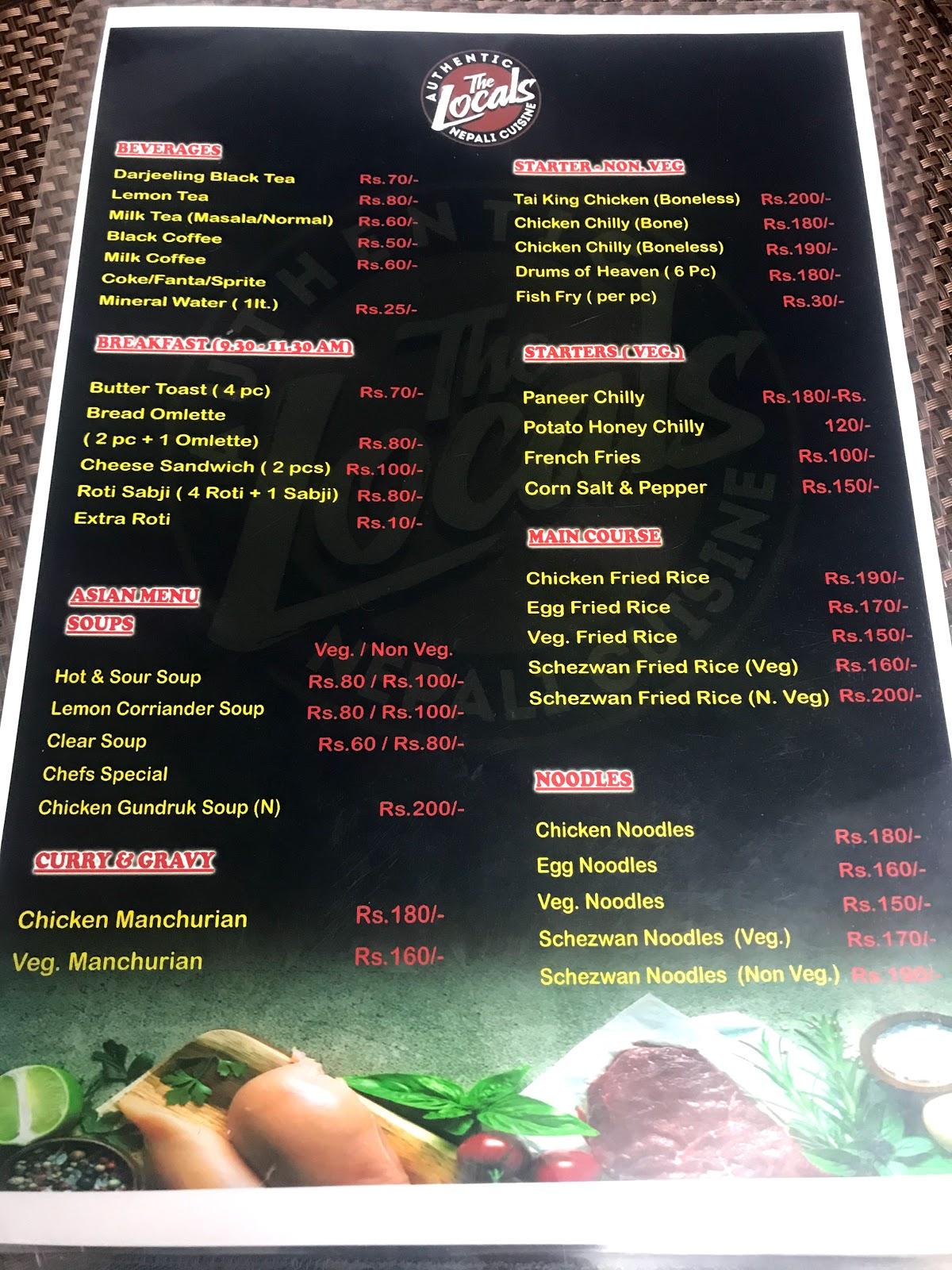 Menu at The Locals - Authentic Nepali Cuisine, Darjeeling