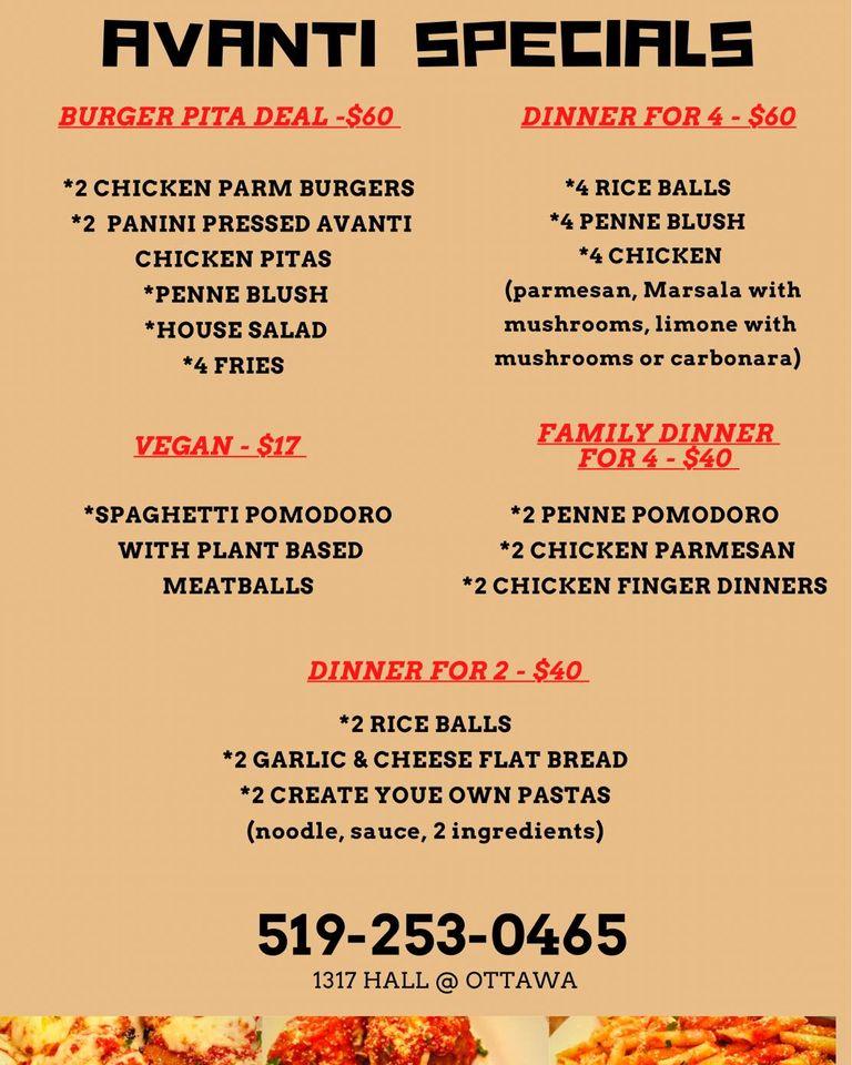 Menu at Avanti restaurant, Windsor