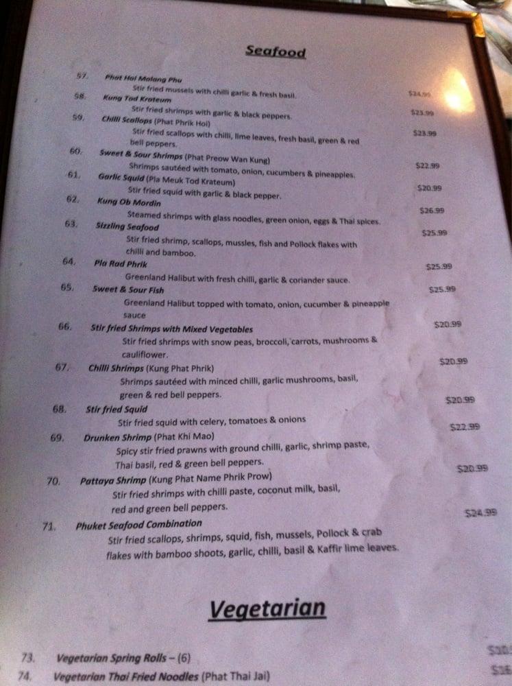 Menu at Bua Thai Restaurant, Edmonton
