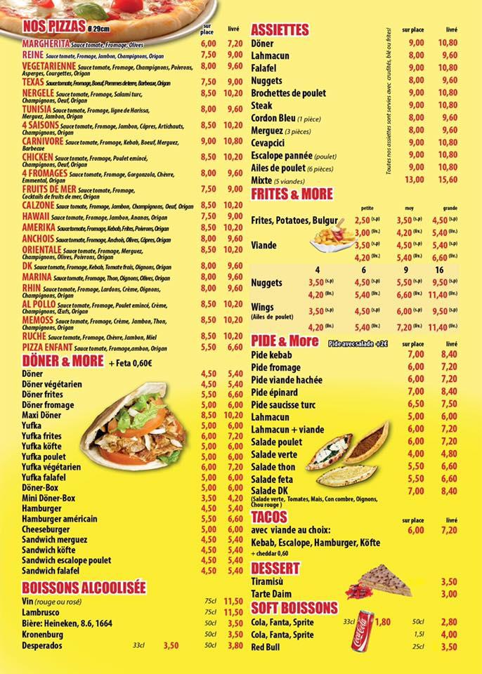 Menu au Dk Express sierentz restaurant, Sierentz