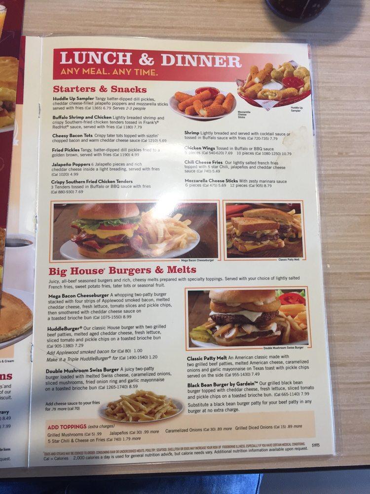 Menu at Huddle House restaurant, Sunset