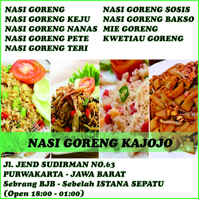 Menu at Nasi Goreng Kajojo restaurant, Purwakarta