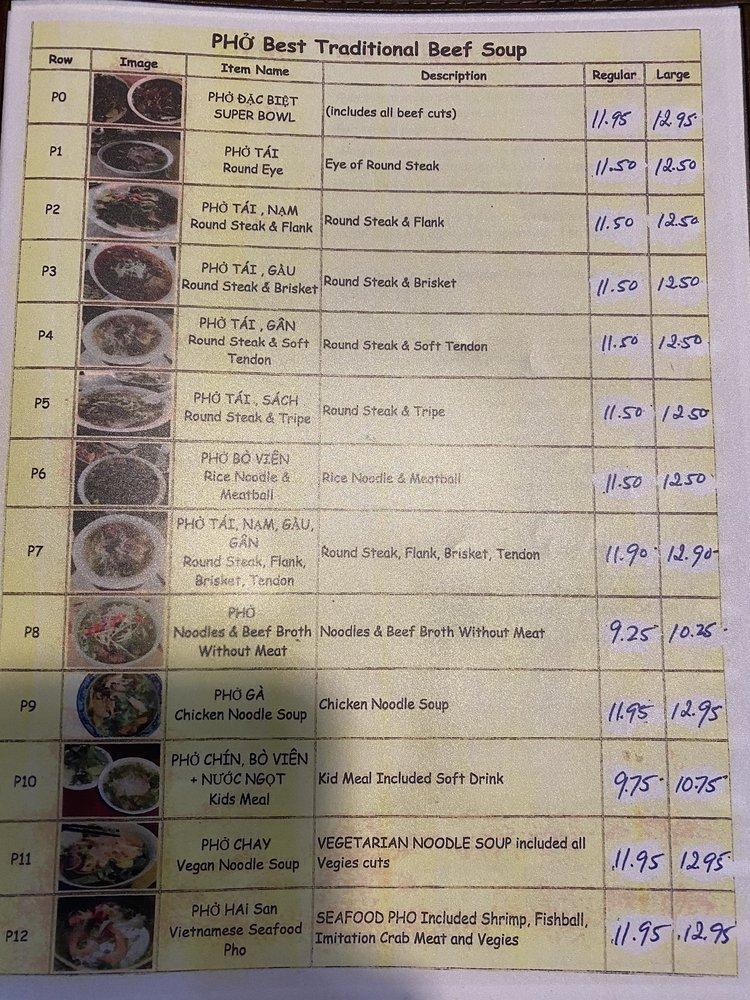Menu at Pho Hoai Restaurant, Beaverton, 733 SW 185th Ave