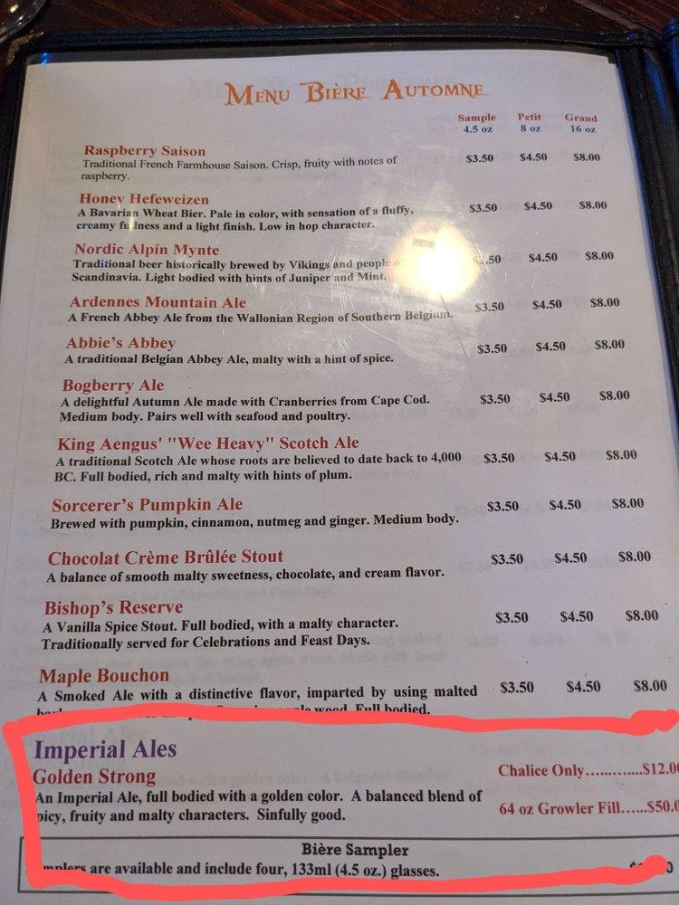 Menu at Red Hawk Brewing, Syracuse