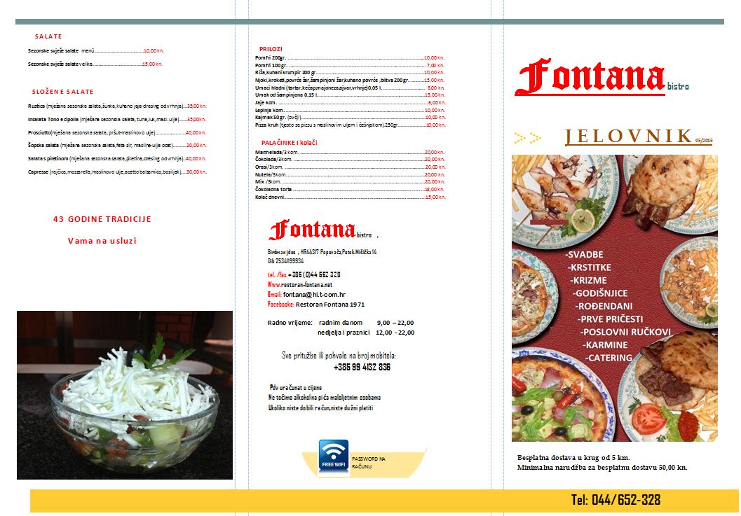 Menu at Restoran FONTANA restaurant, Popovača