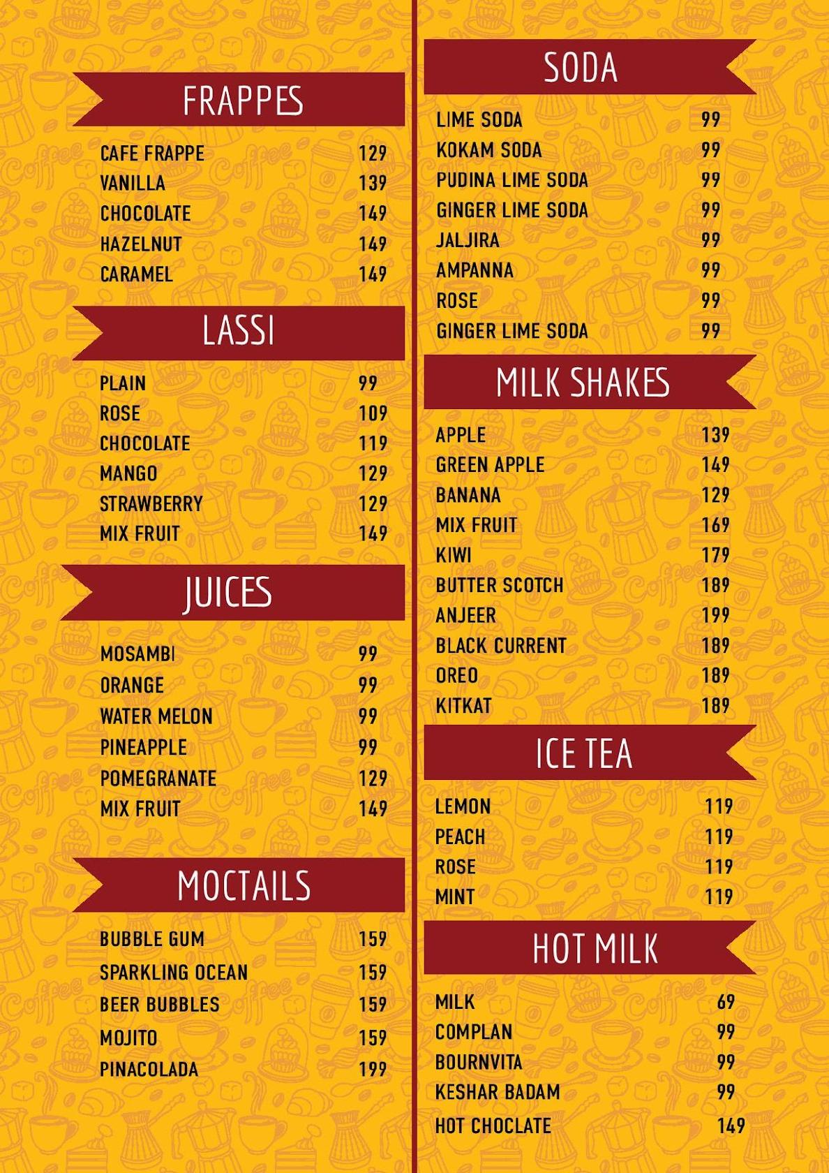 Menu at Retro Cafe, Navi Mumbai, Sector 15
