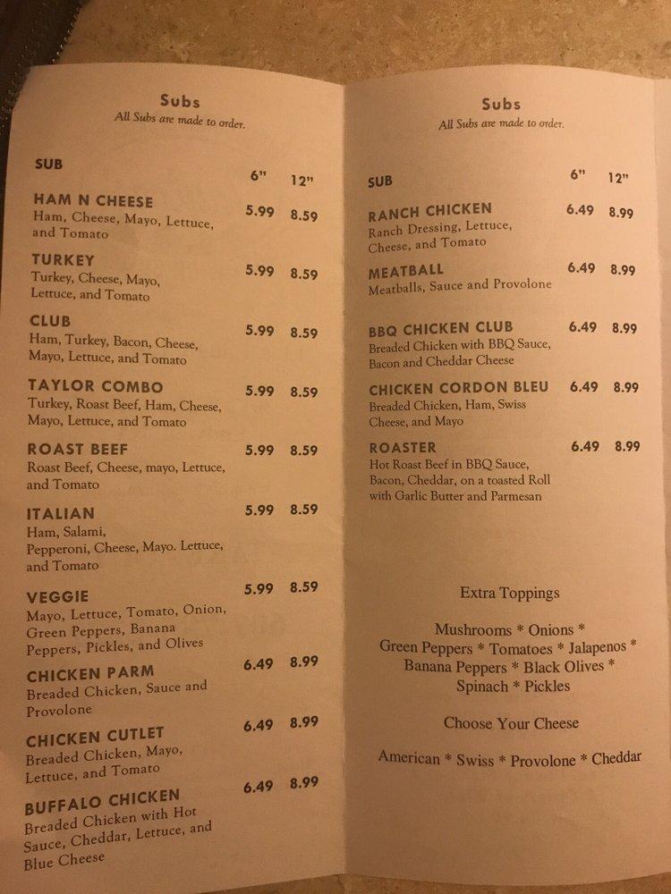 Menu at Taylors’ Pizza House pizzeria, Endwell
