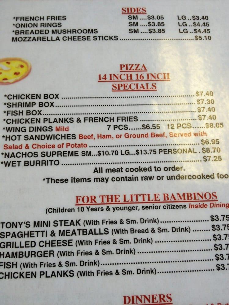 Menu at Tony's Original Restaurants, Saginaw, Gratiot Ave