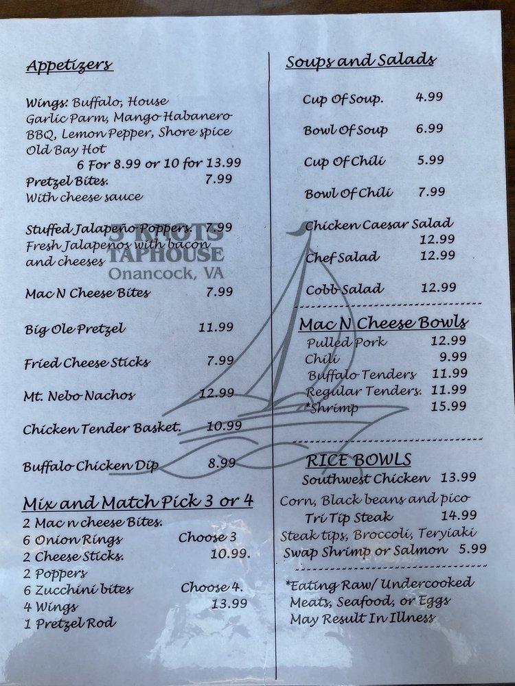 Menu at 3 Knots Taphouse pub & bar, Onancock