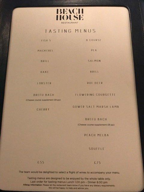 Menu at Beach House Restaurant, Oxwich