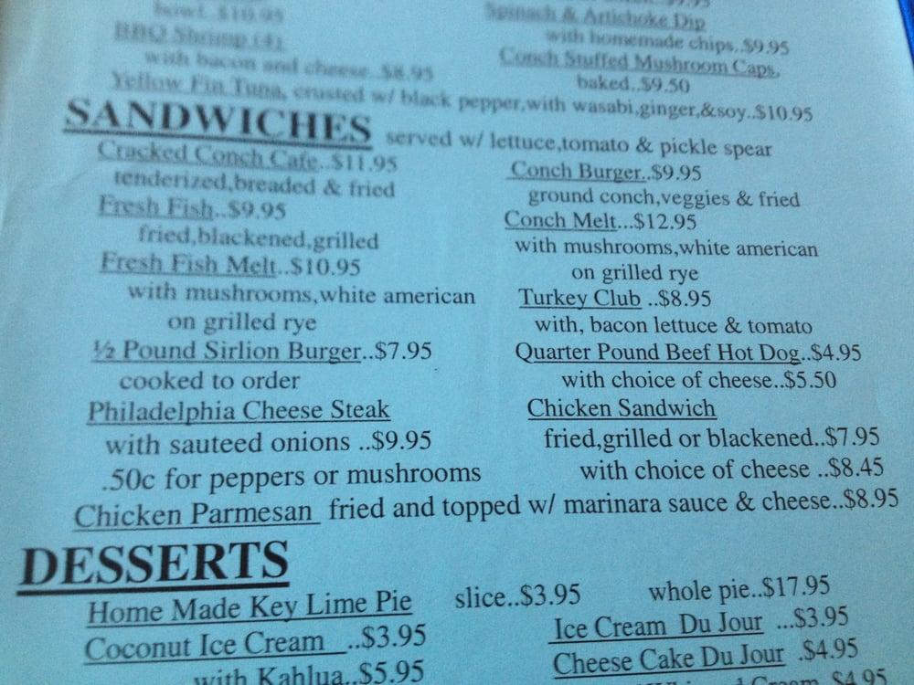 Menu at Cracked Conch Cafe, Marathon