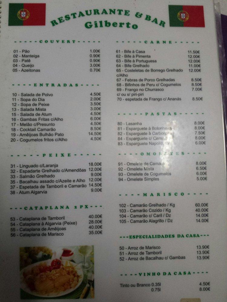 Menu at Gilberto Cafe., Lagos
