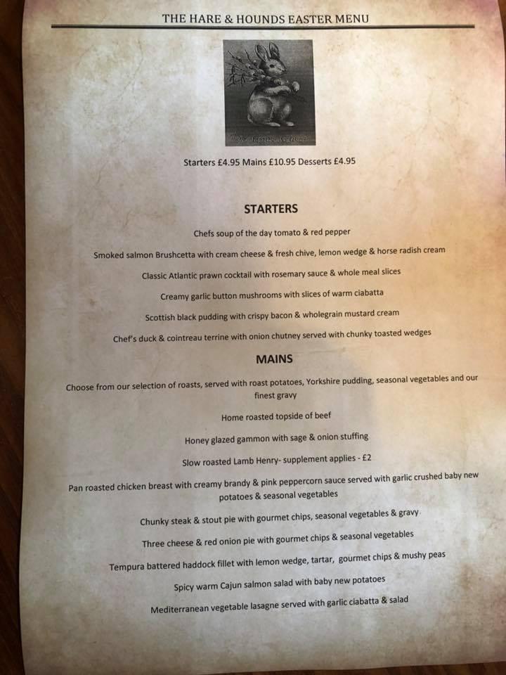 Menu at Hare & Hounds Inn, Luzley pub & bar, Ashton-under-Lyne, Luzley Rd