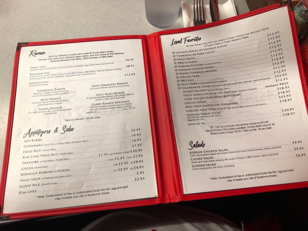 Carta de Kenichi Restaurant, Hilo, 684 Kilauea Ave